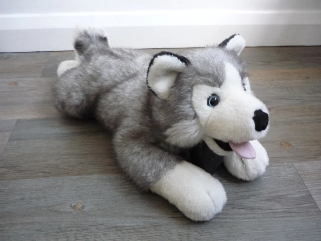 VINTAGE DOWMAN LAPLAND UK JOKI Laying Husky Puppy Dog Soft Plush Toy 20 ...
