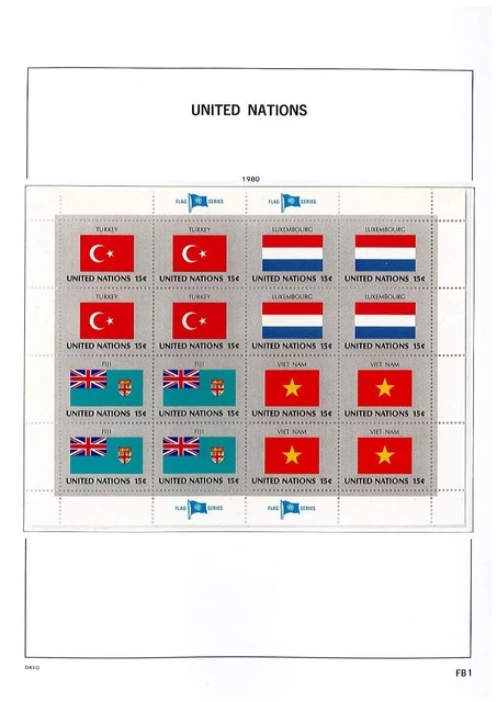UNITED NATIONS ONU COLLECTION COMPLETE DES 58 FEUILLETS DRAPEAUX DE ...