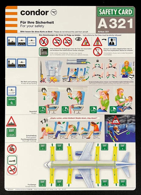 RARE!!! CONDOR AIRBUS A321-200 Safety Card 08/2022 neues Streifendesign ...