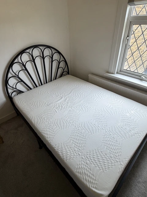 BLACK METAL DOUBLE Bed Frame with Headboard, Painted Finish, Peacock ...