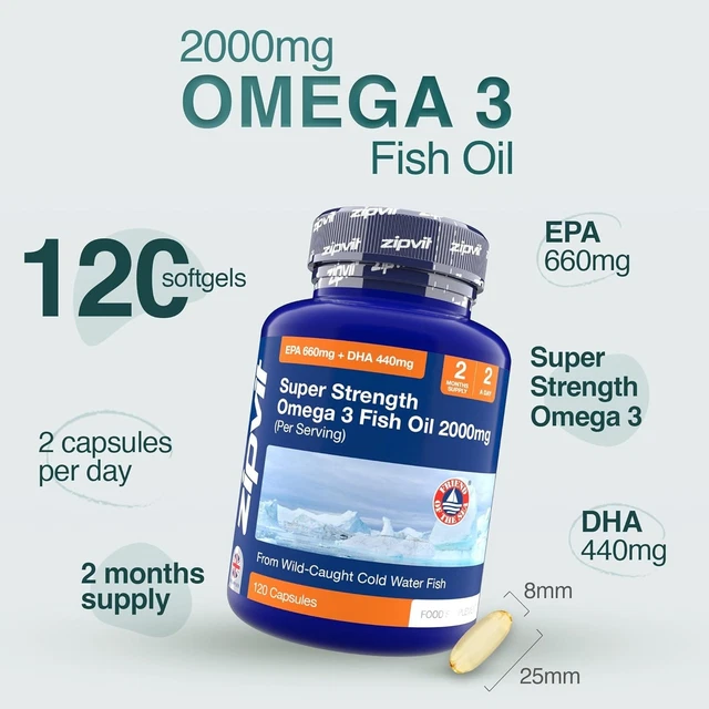 OMEGA 3 FISH Oil 2000mg, EPA 660mg DHA 440mg per Daily Serving. 120 ...