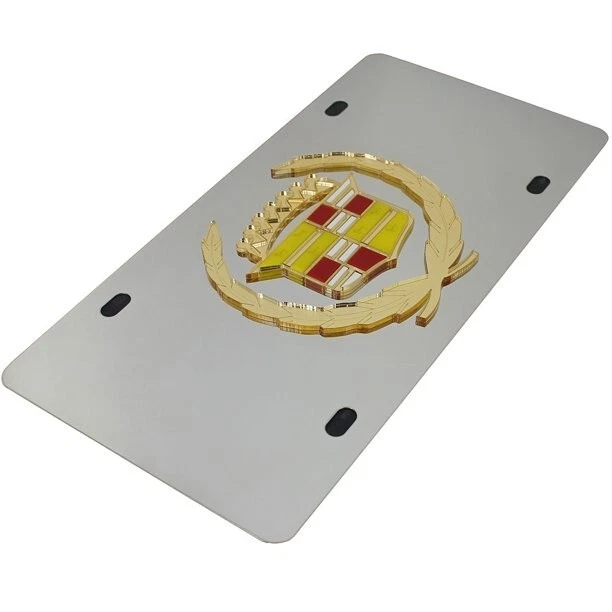 CADILLAC 3D CREST Mirrored Chrome Stainless Steel License Plate ...