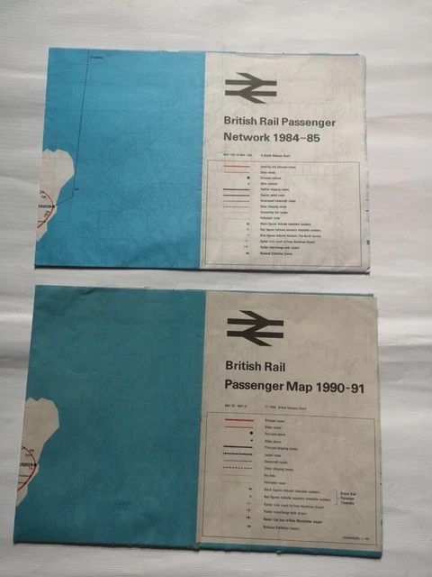 VINTAGE BRITISH RAIL PASSENGER NETWORK maps x2 1984 - 85 & 1990 - 91 ...