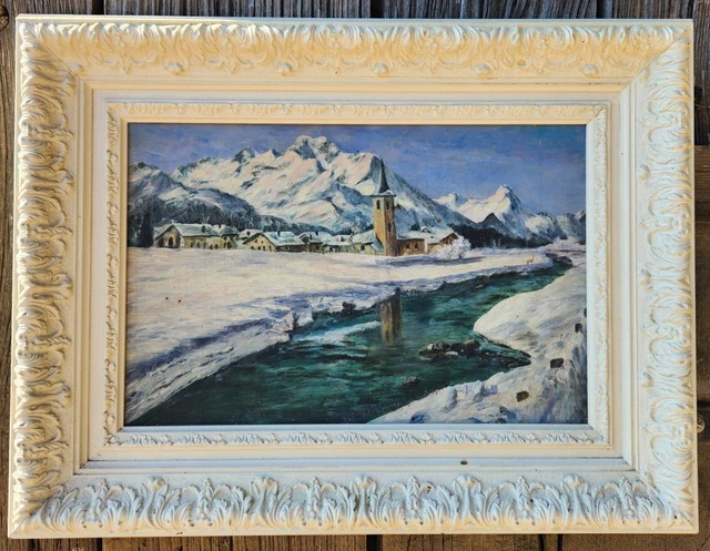 ANCIEN TABLEAU HUILE sur toile paysage de neige EUR 110,00 - PicClick FR