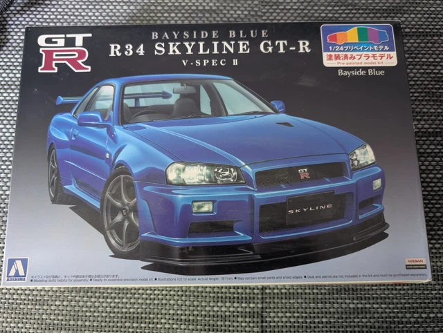 RARE AOSHIMA BAYSIDE Blue R34 Skyline GT-R V-Spec II 1:24 Model Kit -FREE P&P- EUR 77,17 ...