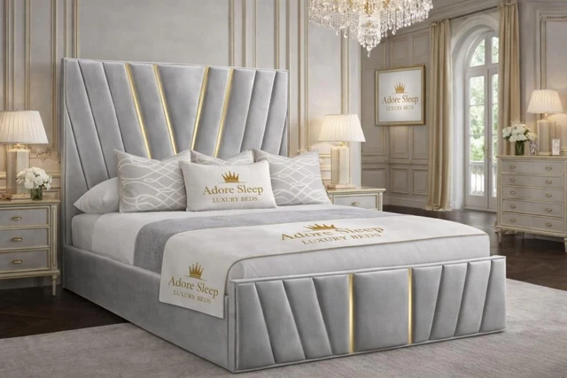 V GOLD STRIP Luxury BED FRAME 5 SIZES SINGLE - SUPER KING MATTRESS ...