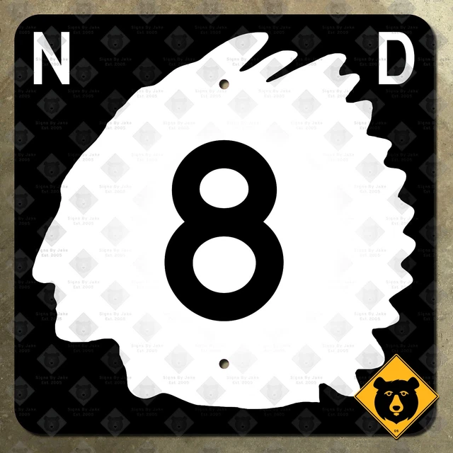 NORTH DAKOTA HIGHWAY 8 state route marker road sign shield 1961 chief ...