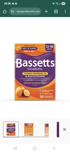 BASSETTS VITAMIN 12-18 Year Primrose Oil Orange Passion Fruit Flavour ...