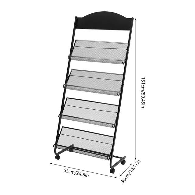 4-TIER METAL WHEELED Magazine Book Rack Newspaper Brochure Storage ...