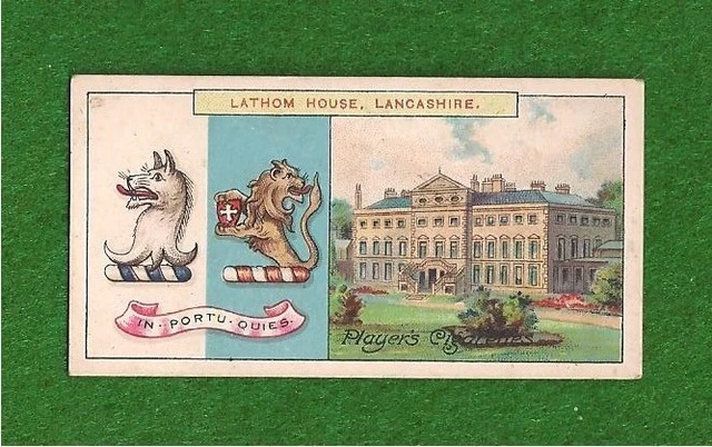 LATHAM HOUSE EARL of Latham Coat of Arms Lancashire original 1909 print ...
