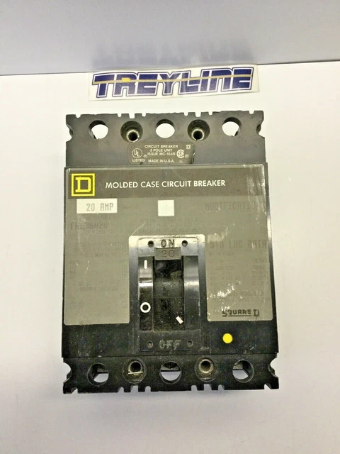 PRE-OWNED, SQUARE D, FAL36020, MOLDED CASE CIRCUIT BREAKER, 20A, 60Hz ...