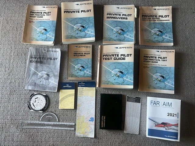 FULL KIT - Jeppesen Private Pilot Books, Logbook, Flight Computer, FAR ...