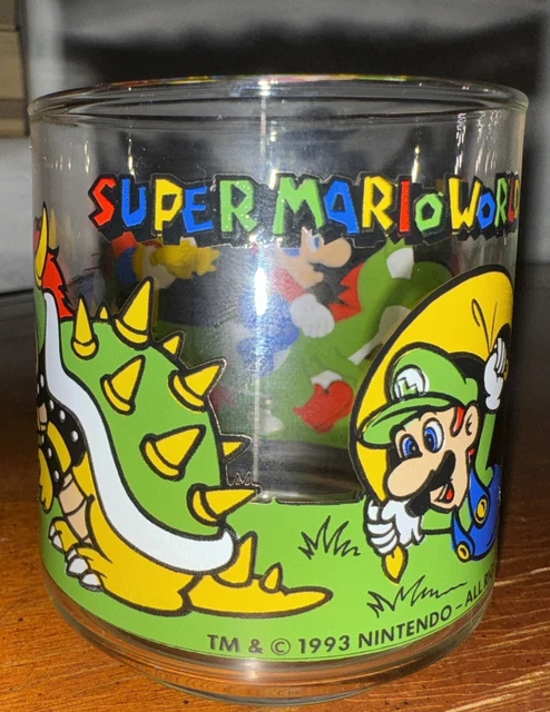 1993 NINTENDO SUPER Mario World Yoshi Luigi Bowser Rare Vintage Glass ...