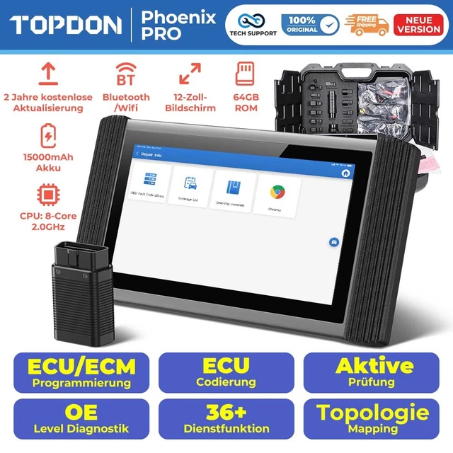 TOPDON PHOENIX PRO Diagnostic Auto OBD2 ECU Programming Key Coding 34 ...