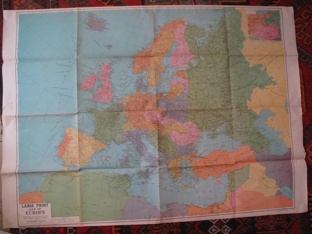 LARGE PRINT COLOR Europe Map 1930's Geographia Map Co. WW II Railroads ...