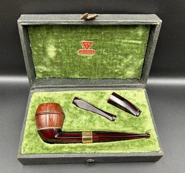 VINTAGE WDC BAKELITE & 14k Gold Plate Pipe & Cigarette Holder Set/Box ...