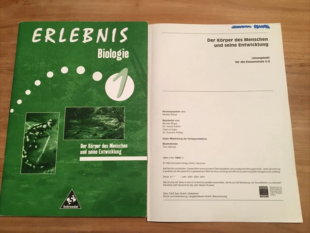 ERLEBNIS BIOLOGIE 1, Klasse 5/6 Der Körper des Menschen und seine Entwicklung EUR 4,00 - PicClick DE