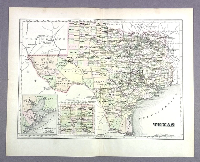 ANTIQUE ILLUSTRATION COLOR County Map of Texas USA Encyclopedia 1901 £ ...