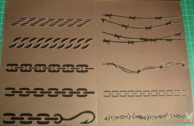 SET OF 2 ROPE BARBED WIRE CHAIN HOOK ARMY MILITARY airbrush stencils ...