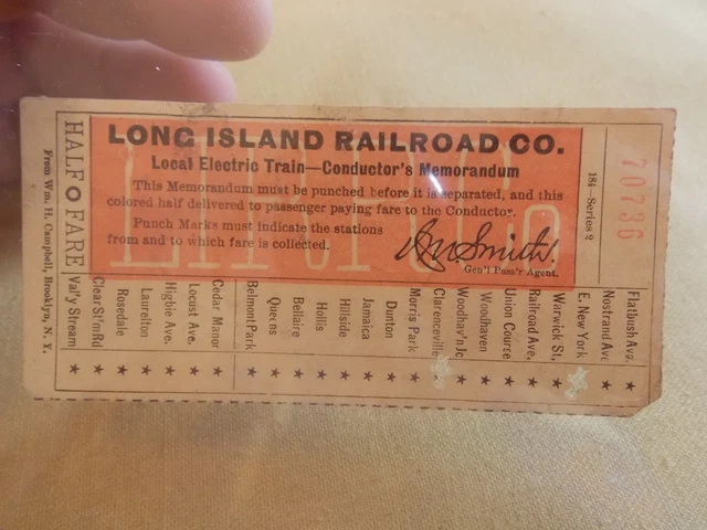 SELTENES 1920 LIRR Long Island Rail Road Ticket NYC VINTAGE!!! SCHÖN ...