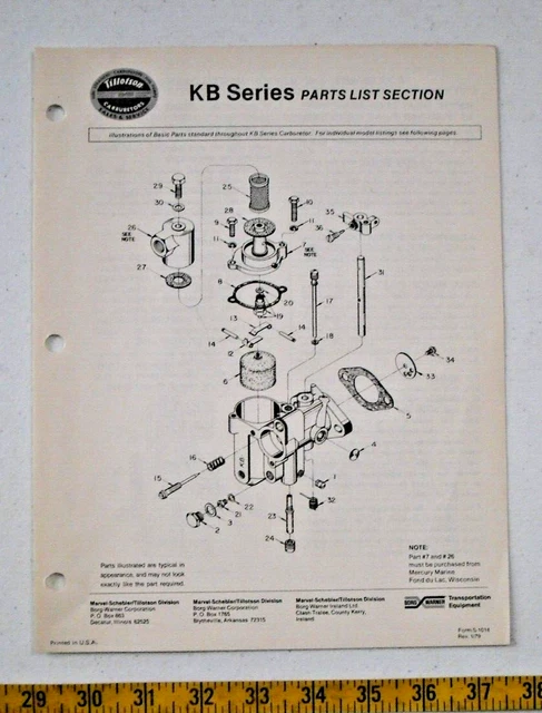 VINTAGE TILLOTSON KB Series Carburetors Parts List - 1979 (Form S-1014 ...