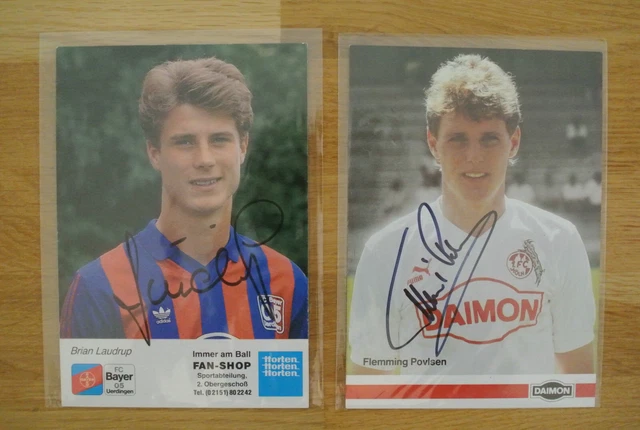2 CARTES SIGNÉES/DÉDICACÉES B.Laudrup/F.Povlsen (B.Uerdingen/FCCologne ...