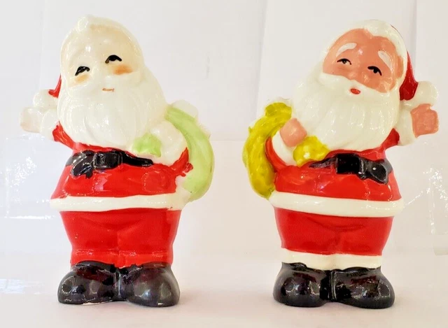 VINTAGE SANTA CLAUSE Red White Salt Pepper Shakers Holiday Christmas ...