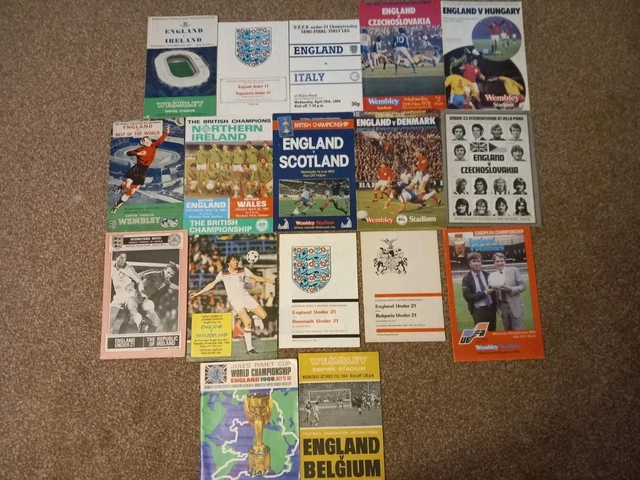 JOB LOT OF 17 England football programmes. 1953 to 1984.See photos £16. ...