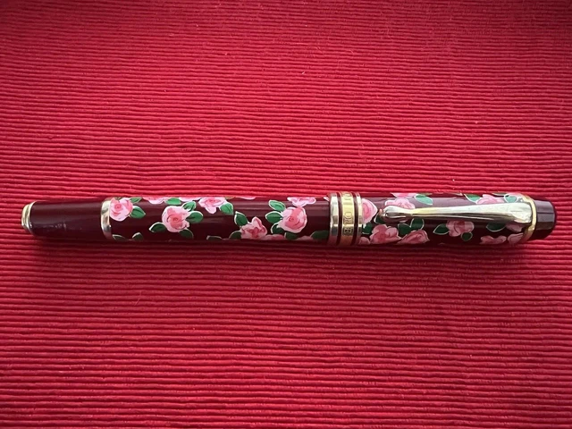 🔴 NAJ OLEARI Fountain Pen Red Lacquer Pink Flowers Written Vintage $144 ...