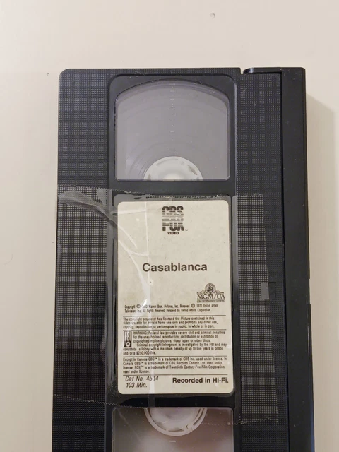 CASABLANCA VHS TAPE 1984 CBS FOX Vintage 4514 Humphrey Bogart Black ...