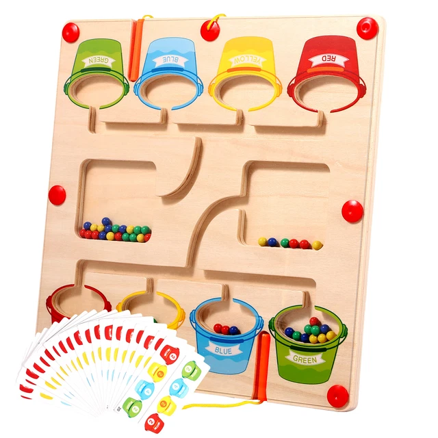 MAGNETIC COLOR AND Number Maze 2 Player Wooden Toy Magnet Maze Board ...