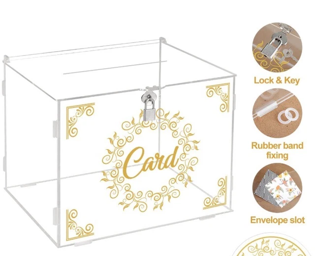 NEW LOCKING CLEAR Card Box Acrylic Square Storage Box Wedding Cards ...