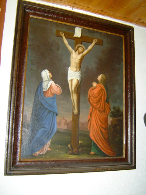 ANTIKES ÖLGEMÄLDE - Kreuzigung Jesu mit Maria und Magdalena EUR 750,00 - PicClick DE