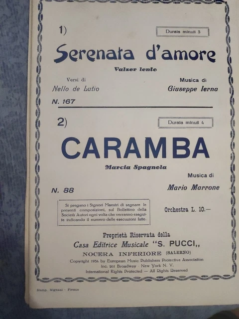SERENATA D'AMORE E Caramba 1933 Spartito. Giuseppe Ierna E Mario ...
