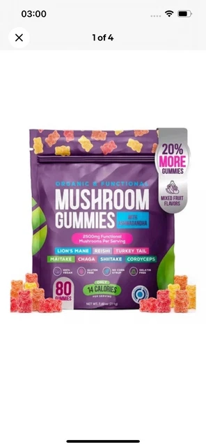 MUSHROOM GUMMIES 2500MG 80 with Lion's Mane Ashwaghanda Brain and ...