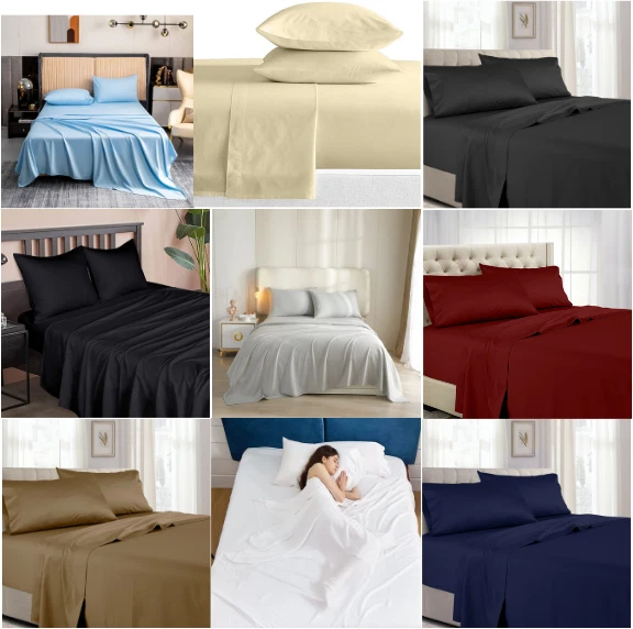 1000 THREAD COUNT Egyptian Cotton Bed Sheet Set Solid Colours UK All ...