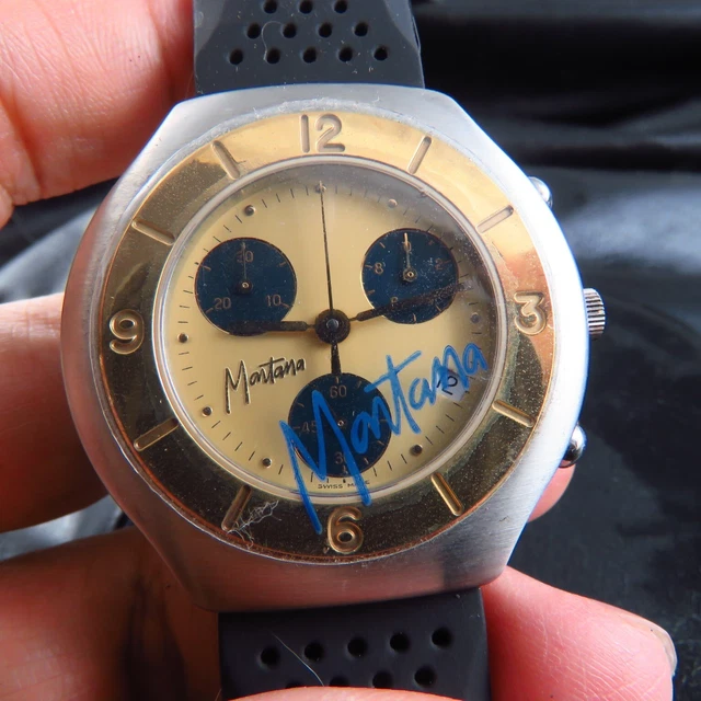 SWISS MADE SOLID Gold Bezel Montana Chronograph Eta 251-272 Quartz Men ...