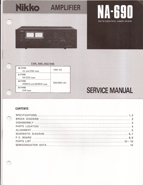 NIKKO NA-690 INT. Amplificateur manuel d'entretien original avec ...