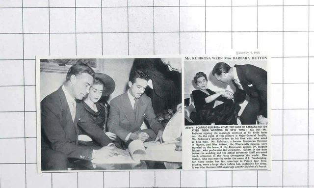 1954 MR PORFIRIO Rubirosa Weds Miss Barbara Hutton In New York $7.79 ...