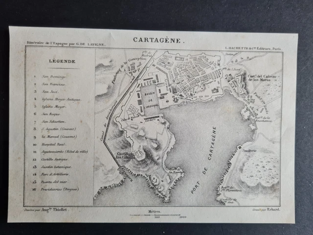 ANTIQUE (1866) MAP - City Plan of Cartagena - Spain £6.95 - PicClick UK