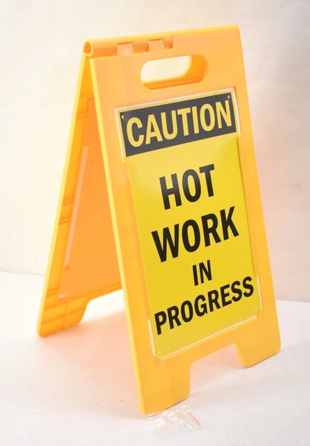 SMARTSIGN CAUTION HOT Work In Progress Folding Floor Sign Yellow 12" x ...
