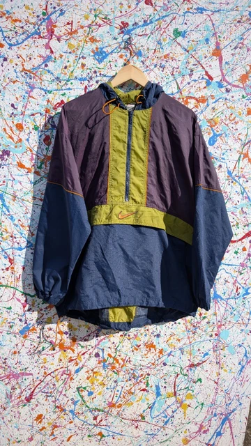 VINTAGE 90S NIKE windbreaker Jacket Hooded navy blue lime burgundy XL £ ...