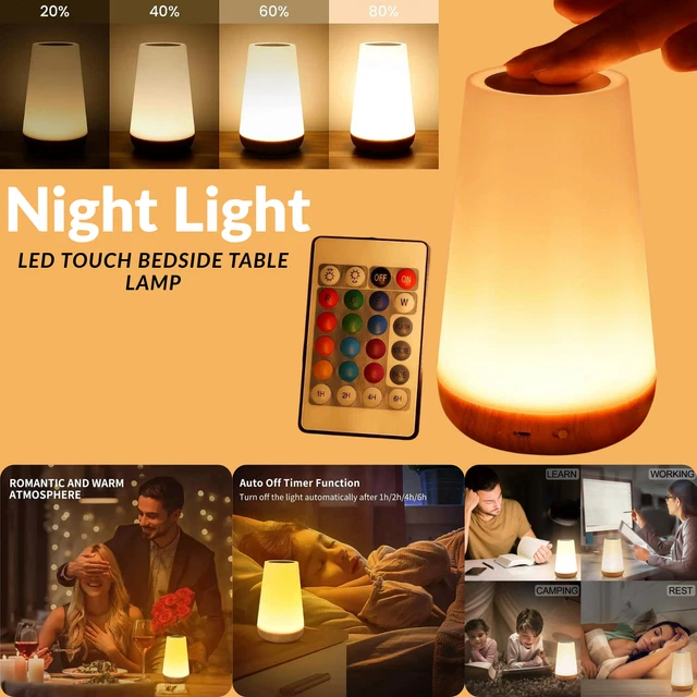 NIGHT LIGHT LED Touch Bedside Table Lamp With Remote Control 13 Colors ...