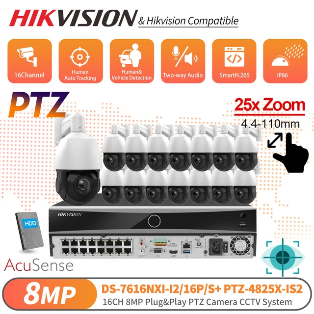 HIKVISION 16CH 25XZOOM 4K PTZ 8MP Security Camera CCTV System Auto ...