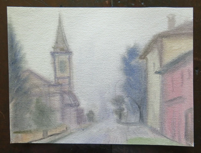 TABLEAU AQUARELLE PEINTURE Sur papier Vintage Vue Pays Piumazzo Signé P14 EUR 44,84 - PicClick FR