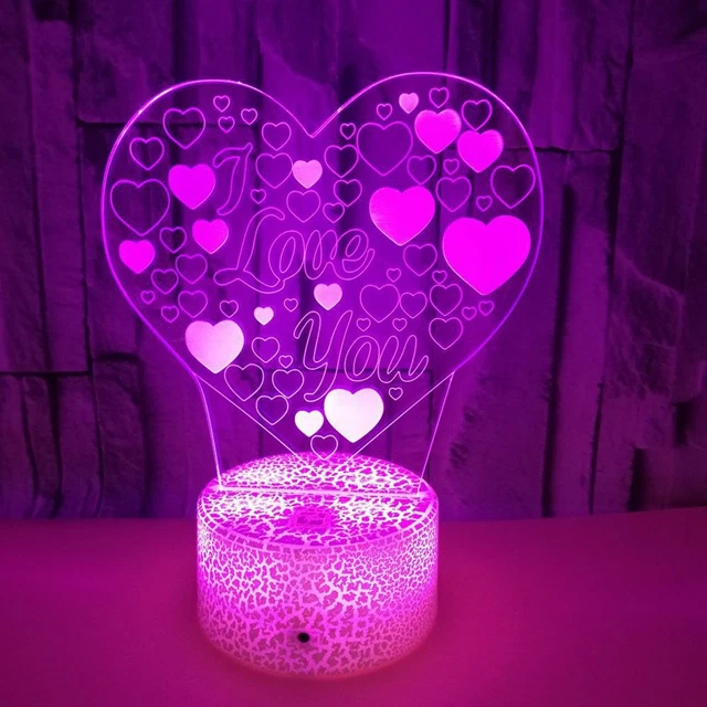 COLORFUL TOUCH 3D Light Acrylic Heart Design Night Lamp for Valentines ...