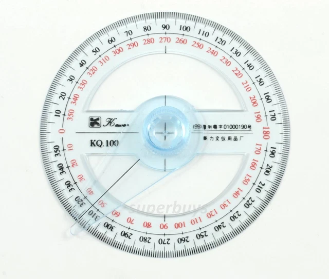 360 DEGREE PROTRACTOR Goniometer Angle Finder School Office Arm Ruler ...