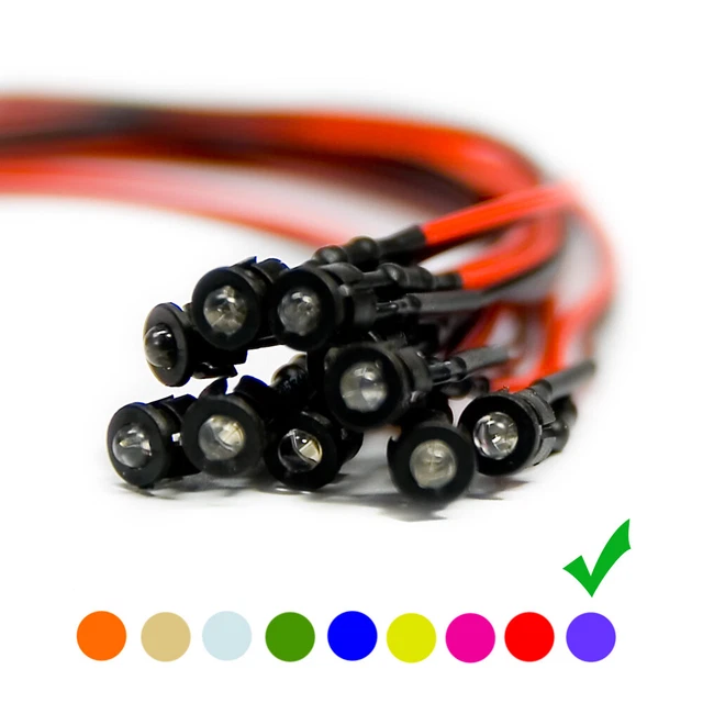 20 X VERKABELTE Diodes LED + Plastique Support UV Violet Clair Lentille ...