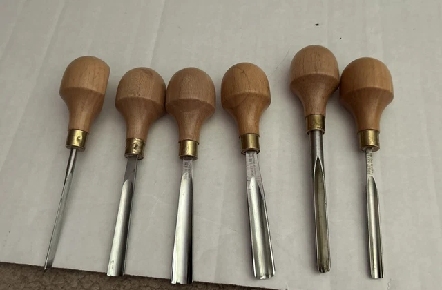 ASHLEY ILES 6 Piece Wood Carving Palm Hardwood Handle Tool Set Made In ...