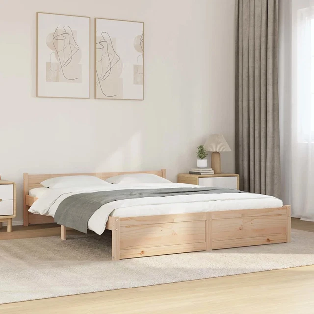 WALPLUS SOLID WOOD Bed Frame Without Mattress 160x200 cm King Size Bed ...